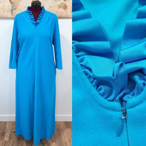 Vintage | Intimates & Sleepwear | Vtg 6s Blue Maxi House Robe ...